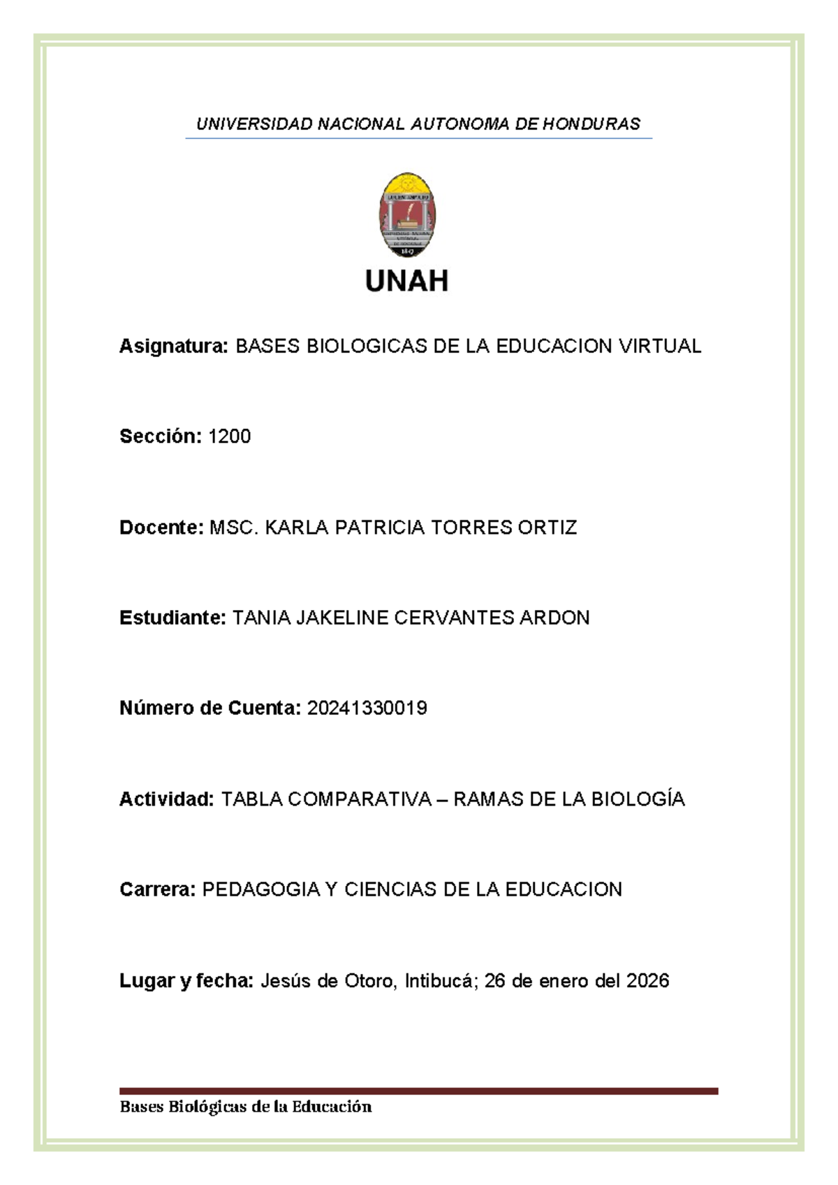 Bases Biológicas de la Educación Virtual - Comparativa de Ramas de ...