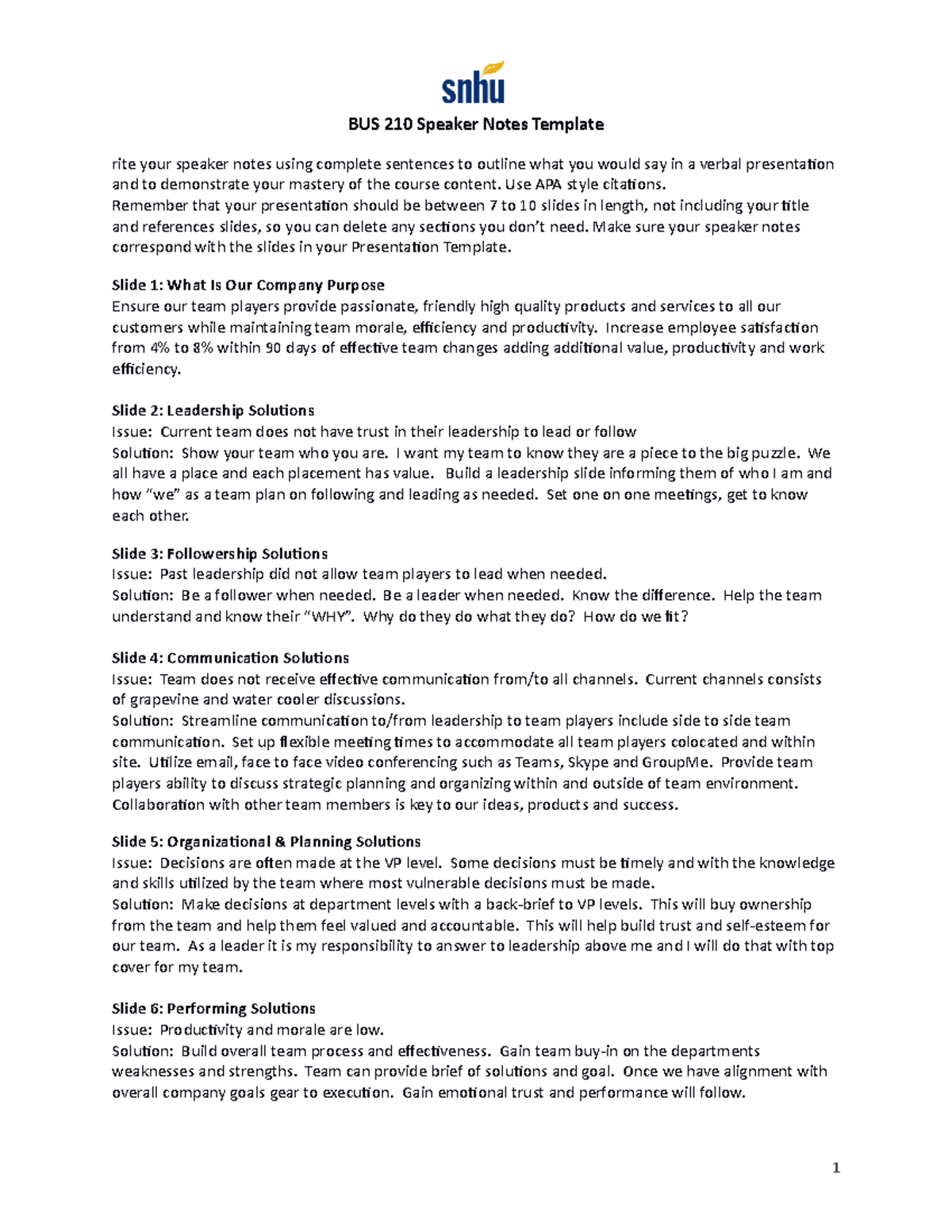 BUS 210 Module 7 Project One Org Eval Proposal Speaker Notes Guide ...