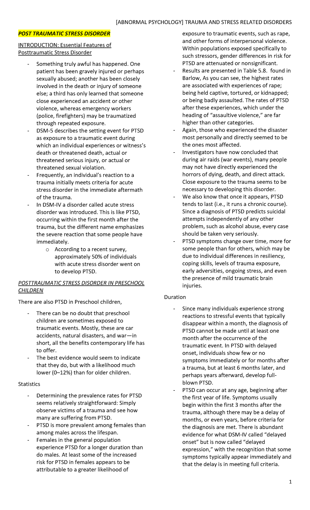 [AB Psych] Trauma and Stress Related disorders Trans - POST TRAUMATIC ...