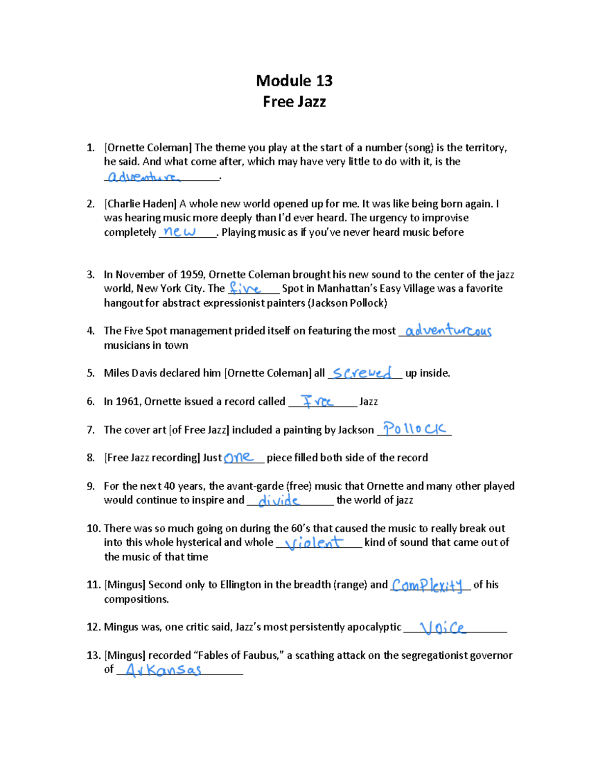 Module+13+Free+Jazz - Free jazz - Module 13 Free Jazz [Ornette Coleman ...