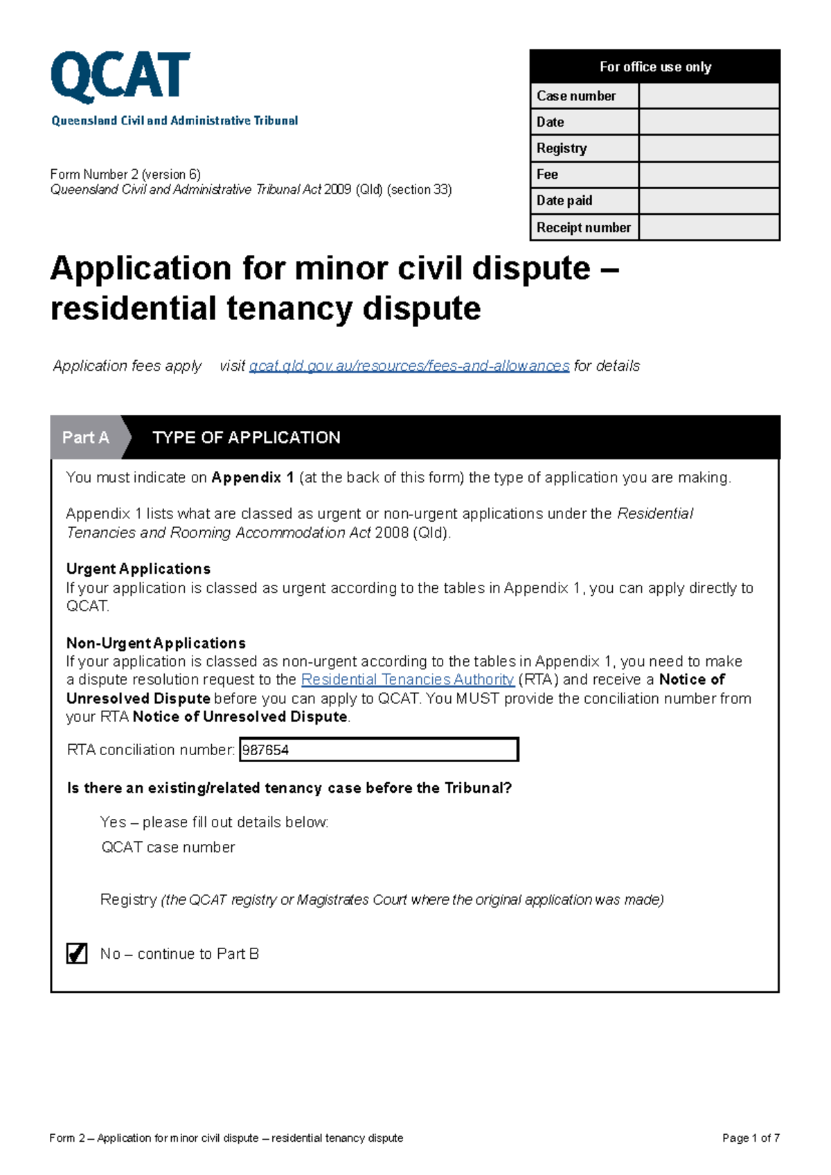 QCAT Form 2: Application for Minor Civil Dispute in Tenancy - Studocu