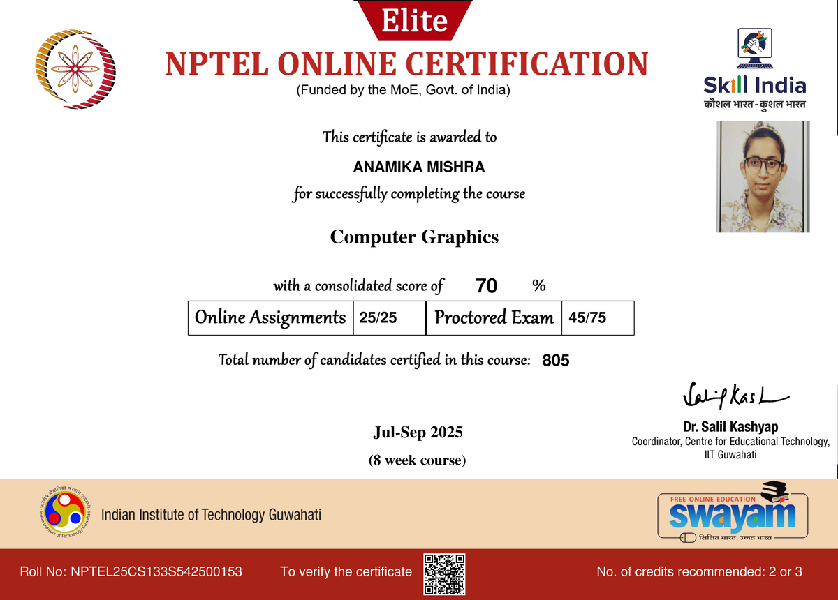 Computer Graphics - Ffgbjj - nptel - Roll No: To verify the certificate ...