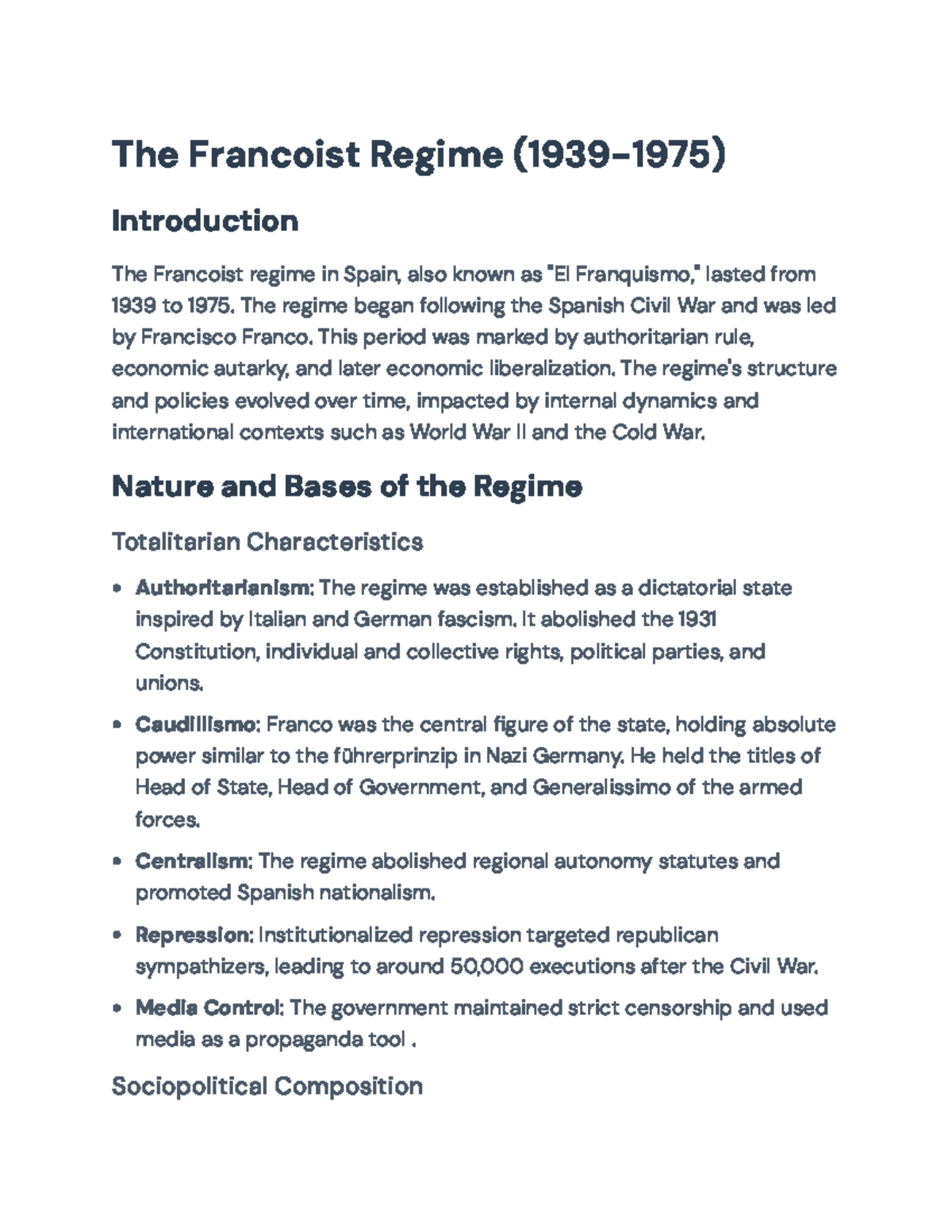 The Francoist Regime in Spain (1939-1975): Characteristics & Impacts ...