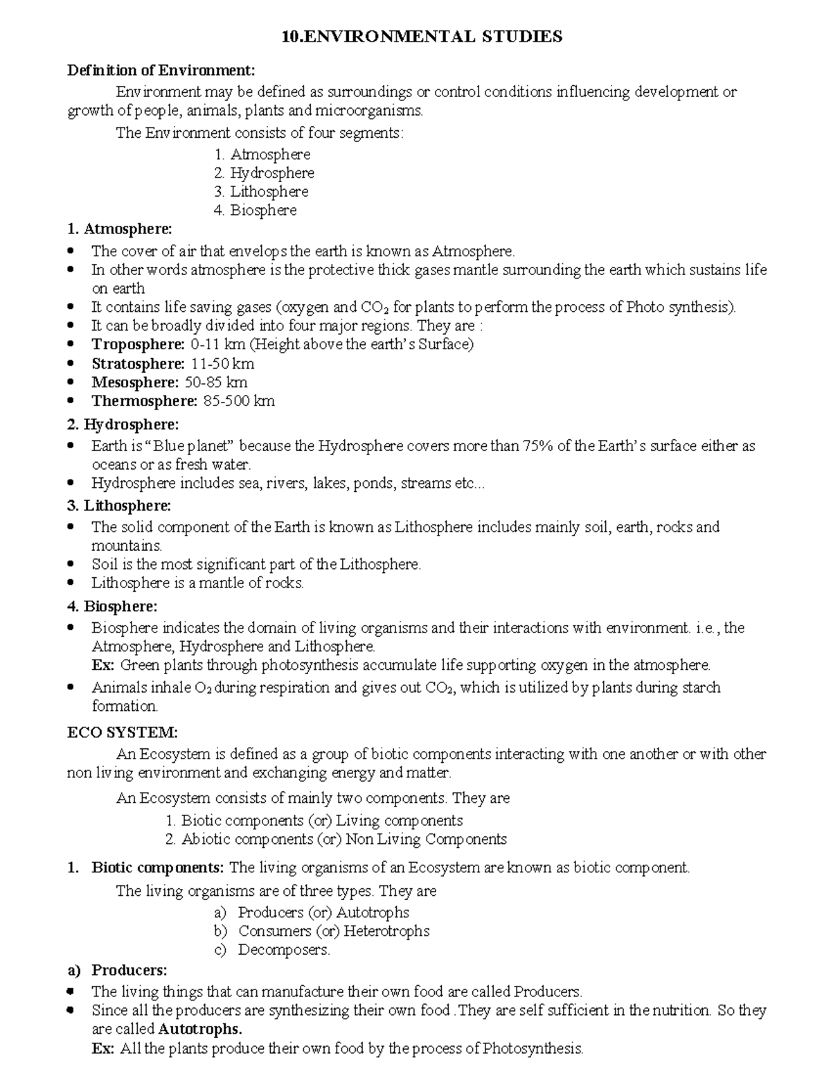 UNIT-X - Environmental Studies Overview and Key Concepts - Studocu