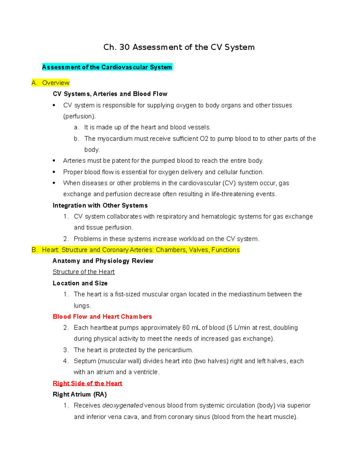 Ch. 30 Cardiovascular System Assessment: Overview & Key Concepts - Studocu