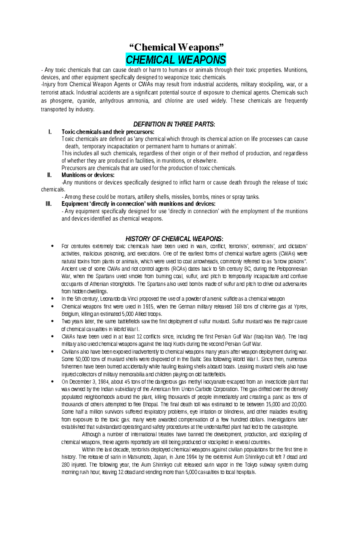 Disaster compilation - “Chemical Weapons” CHEMICAL WEAPONS - Any toxic ...