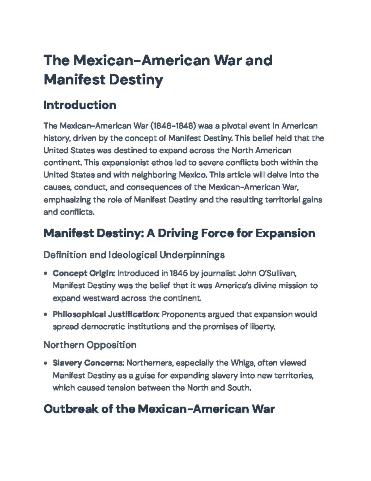 The Mexican-American War (HIST 101): Causes, Conduct, and Impacts - Studocu