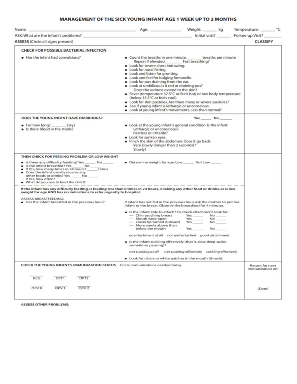 Management of Sick Young Infants (1 Week - 2 Months) - IMCI Forms - Studocu