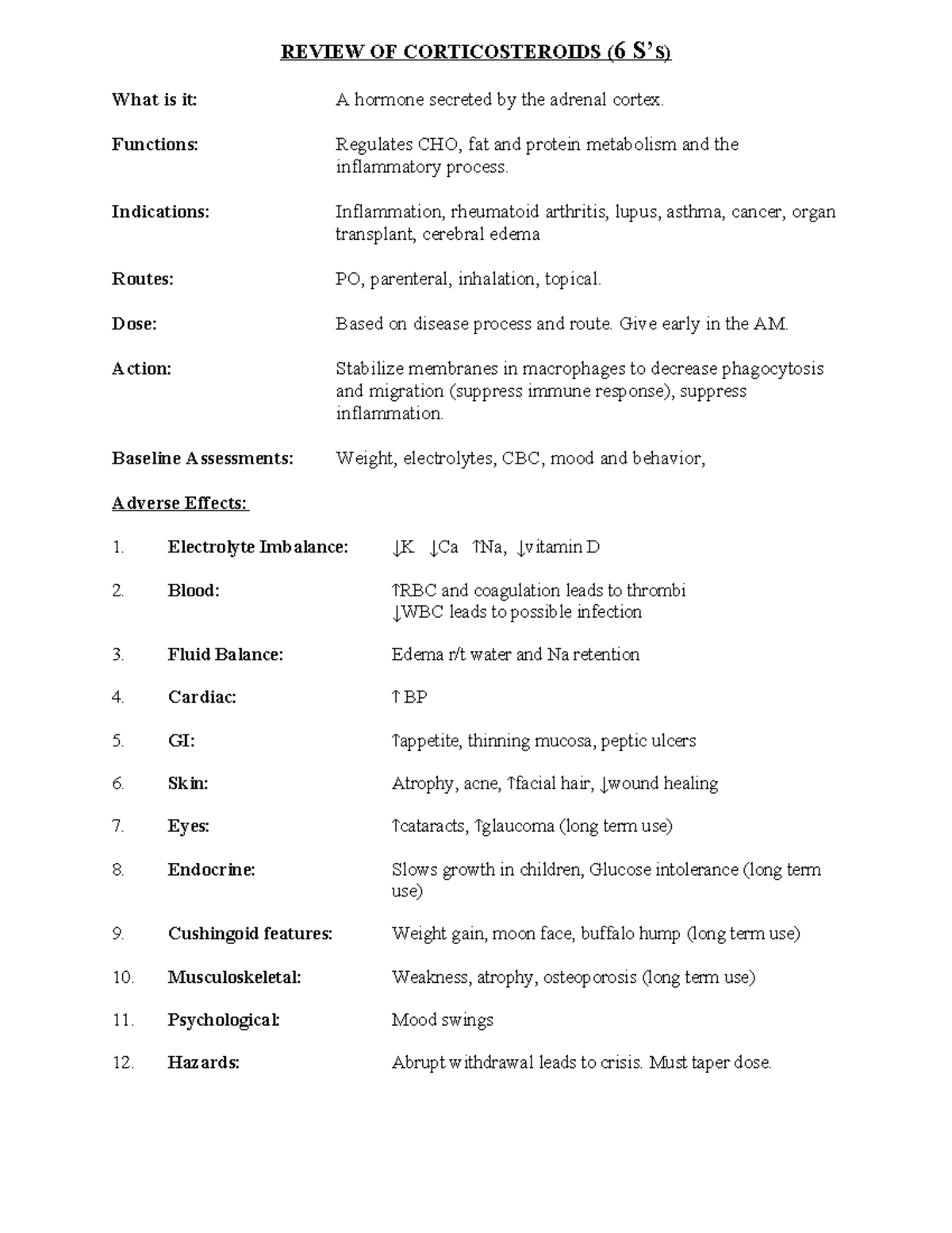 REVIEW OF CORTICOSTEROIDS: FUNCTIONS, INDICATIONS & ADVERSE EFFECTS ...