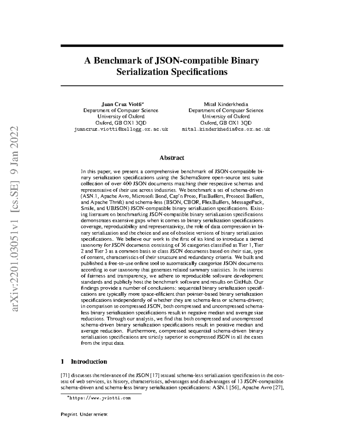 A Benchmark of JSON-compatible Binary Serializatio - A Benchmark of JSON-compatible Binary - Studocu