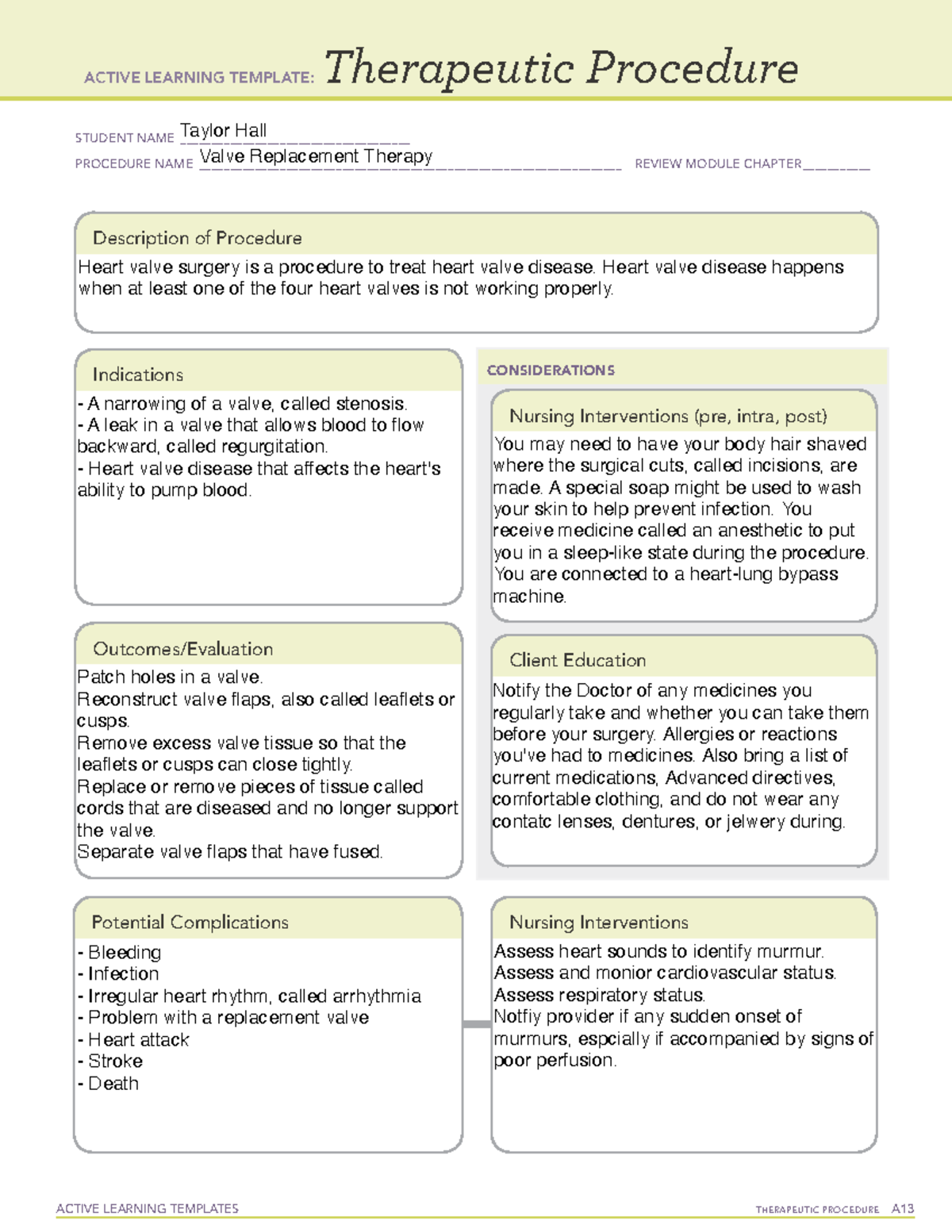 Active Learning Template: Valve Replacement Therapy Procedure - Studocu