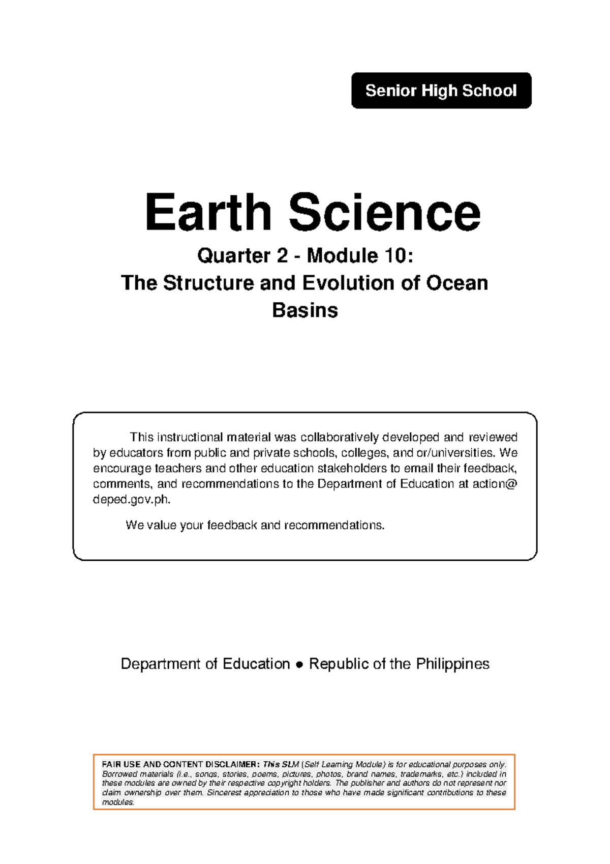 MODULE 10: STRUCTURE & EVOLUTION OF OCEAN BASINS (S11/12ES-IIf-33 ...