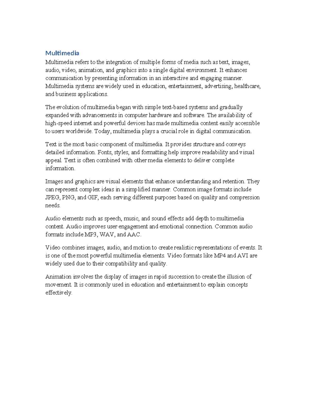 Multimedia: Integration of Media Forms in Digital Communication - Studocu