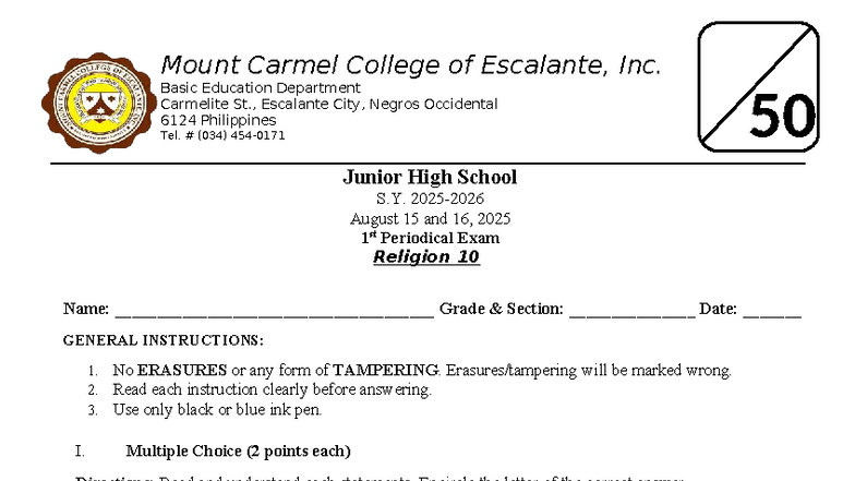 Grade 10 Religion - 1st Periodical Exam Review Notes - Studocu