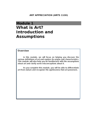ARTS-1100 -Module-1-What-is-Art-Introduction-and-Assumptions - ART APPRECIATION (ARTS 1100 ...