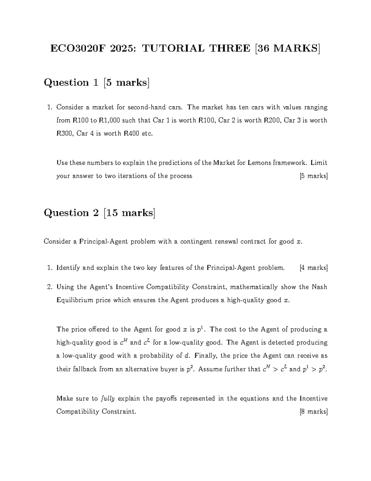 ECO3020F 2025: Tutorial 3 Questions and Answers Analysis - Studocu