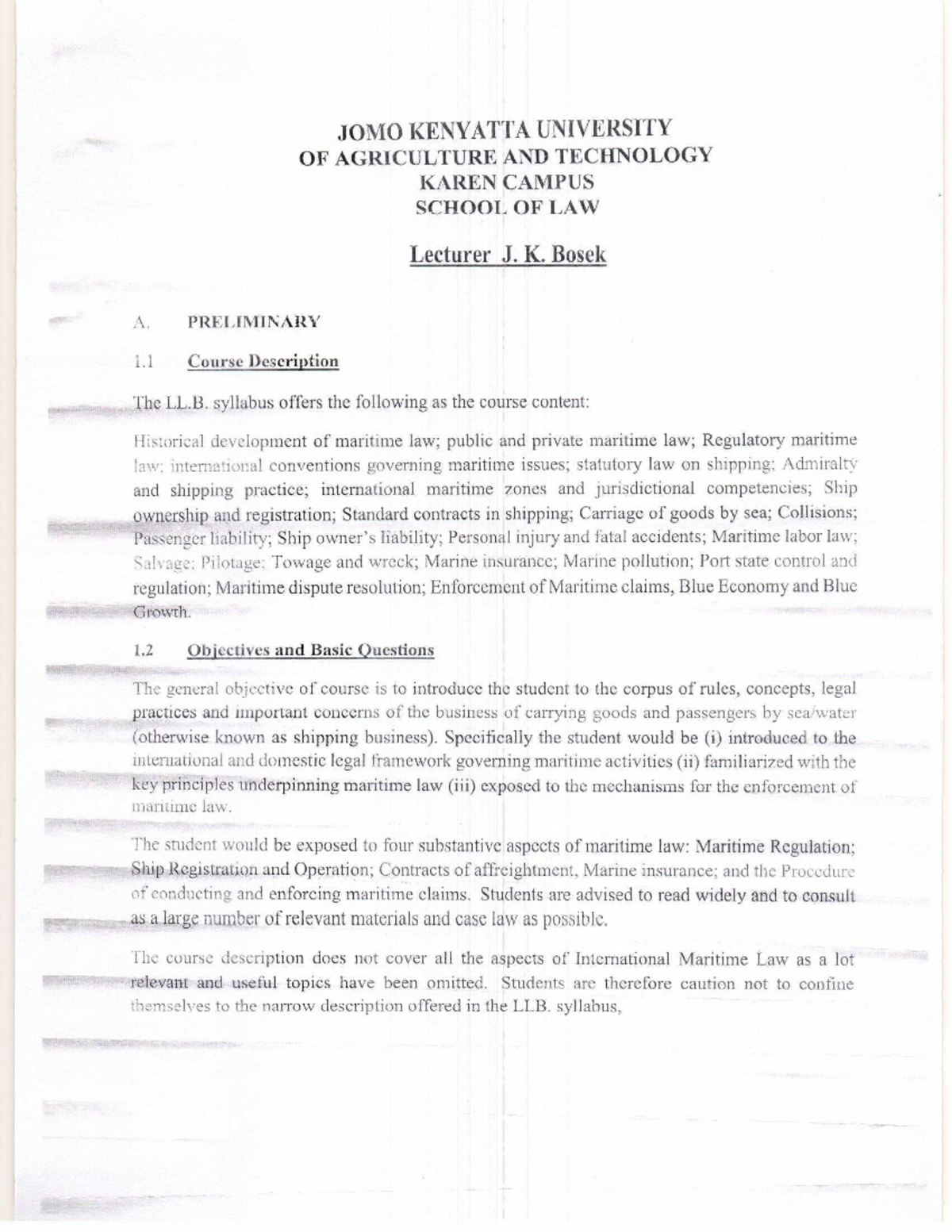 LLB 202: Maritime Law Course Outline - Key Concepts & Objectives - Studocu