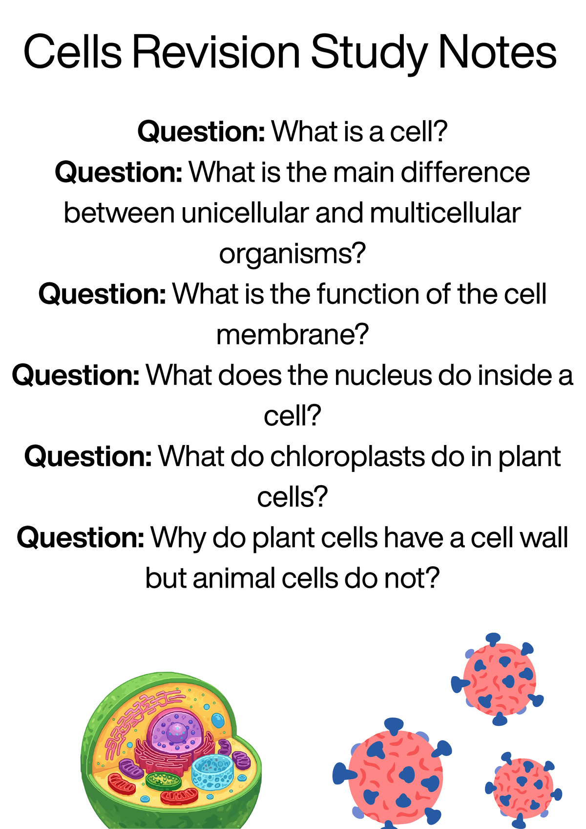 Cells Revision Study Notes: Key Questions for Science Exam - Studocu