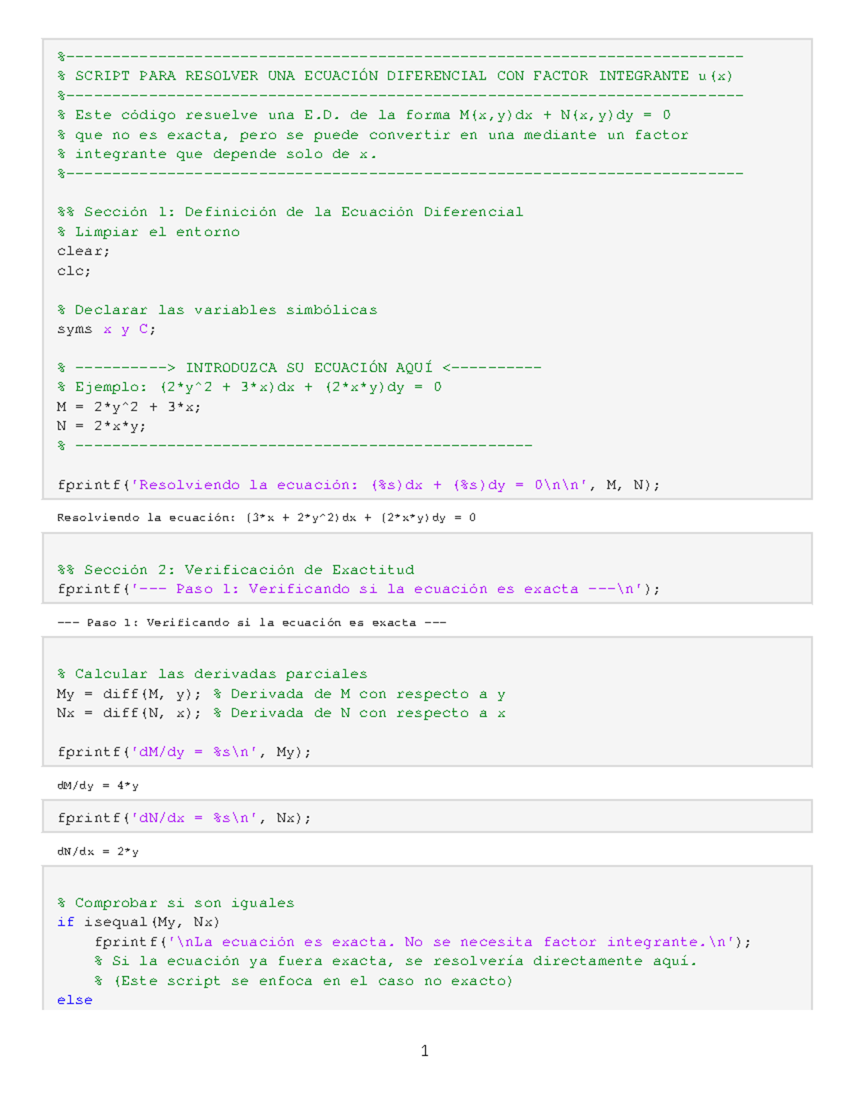 SCRIPT PARA RESOLVER E.D. NO EXACTAS CON MATLAB - Studocu
