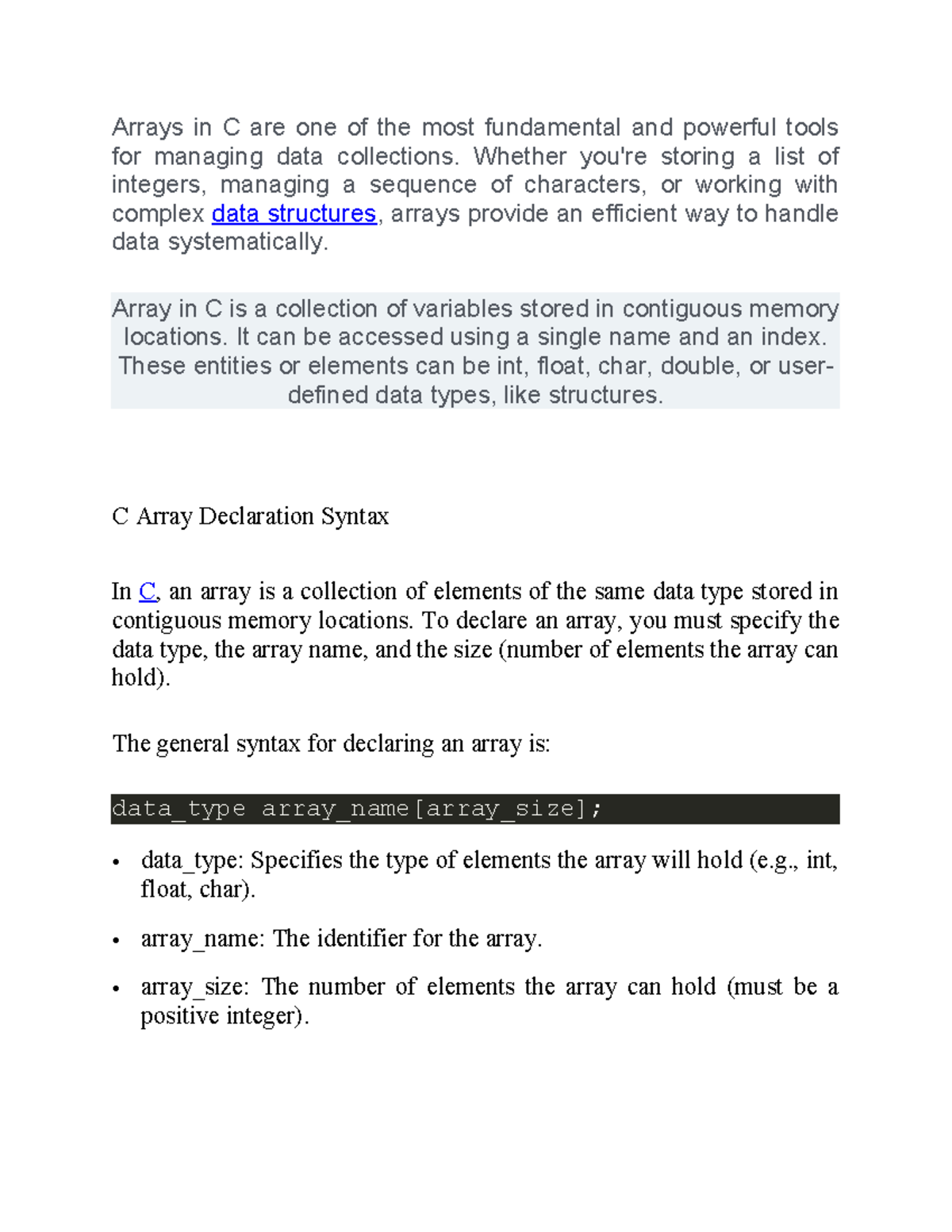 C Programming: Arrays - Comprehensive Notes and Examples - Studocu