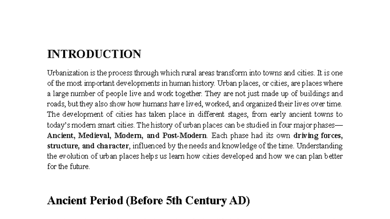 Origin and Evolution of Urban Places: A Comprehensive Study - Studocu