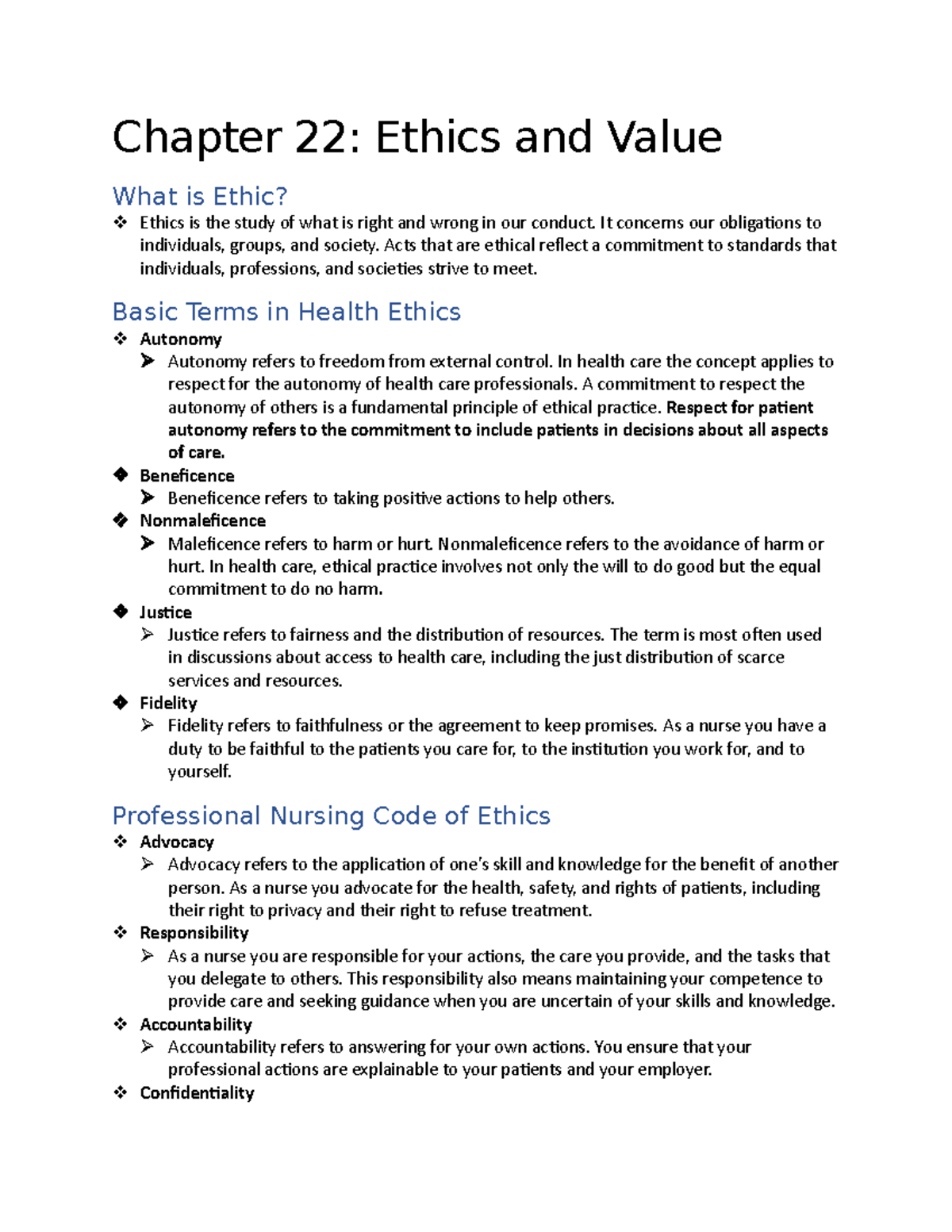 Chapter 22 Ethic and Value - Chapter 22: Ethics and Value What is Ethic? Ethics is the study of ...
