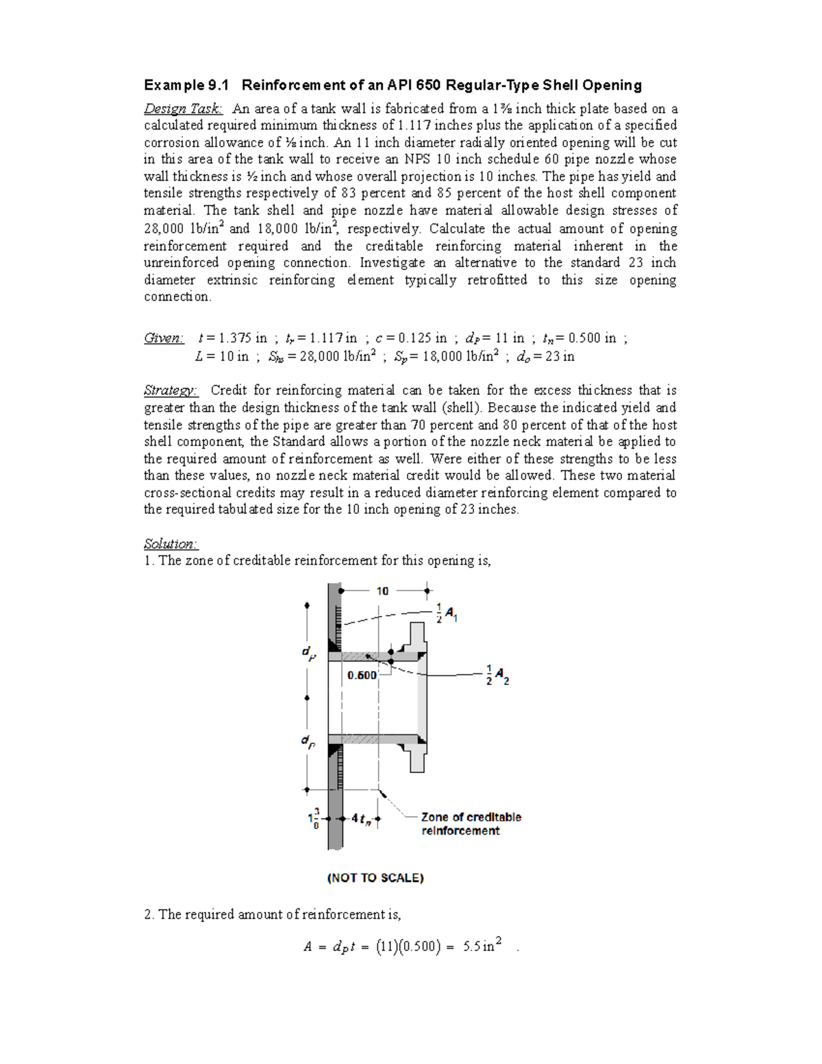 API 650 Regular-Type Shell Opening Reinforcement Example 9.1 - Studocu