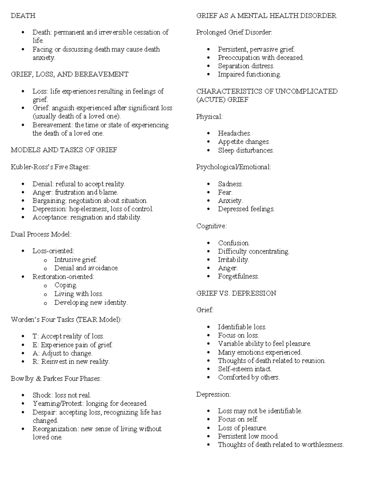 Grief and Loss: Understanding Concepts and Models - ATI Practice - Studocu