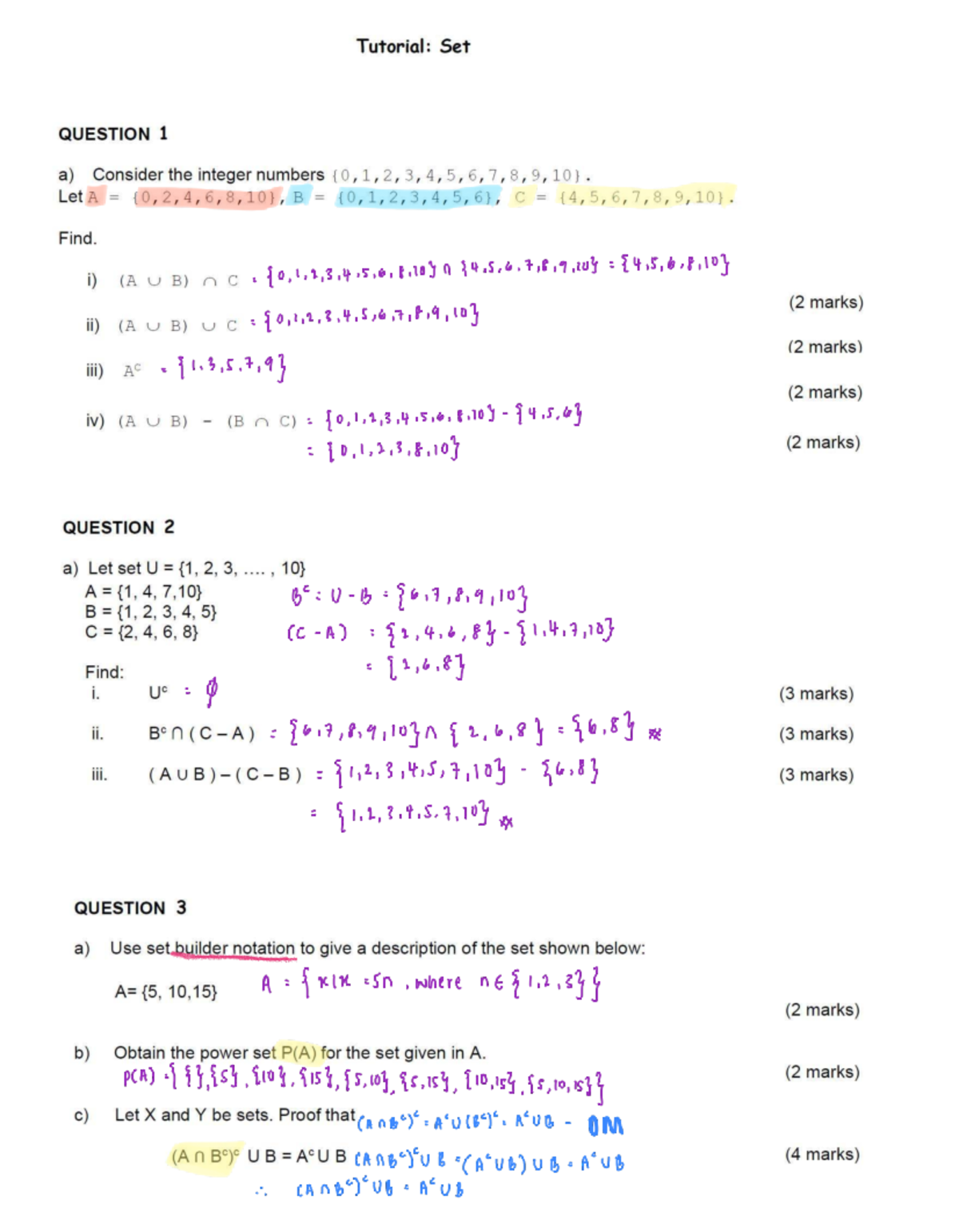 CSC510 Tutorial: Set Theory Exercises for Student Study - Studocu