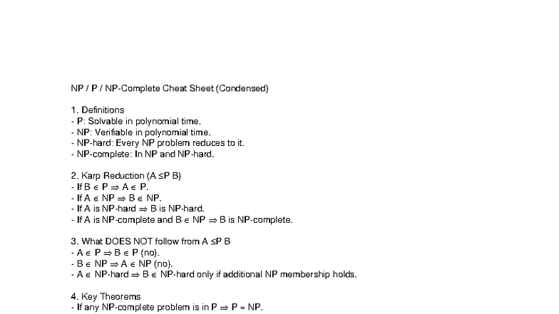 NP P Cheat Sheet: Key Concepts and Theorems Explained - Studocu