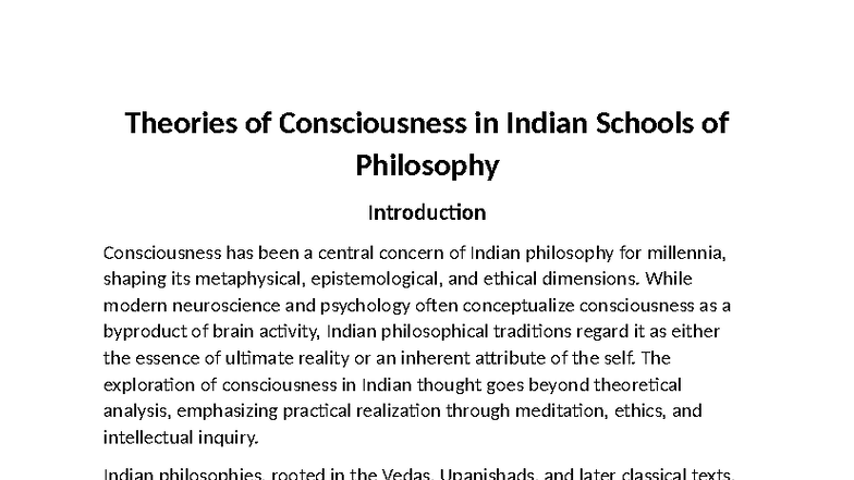 Theories of Consciousness in Indian Philosophy: A Comprehensive ...