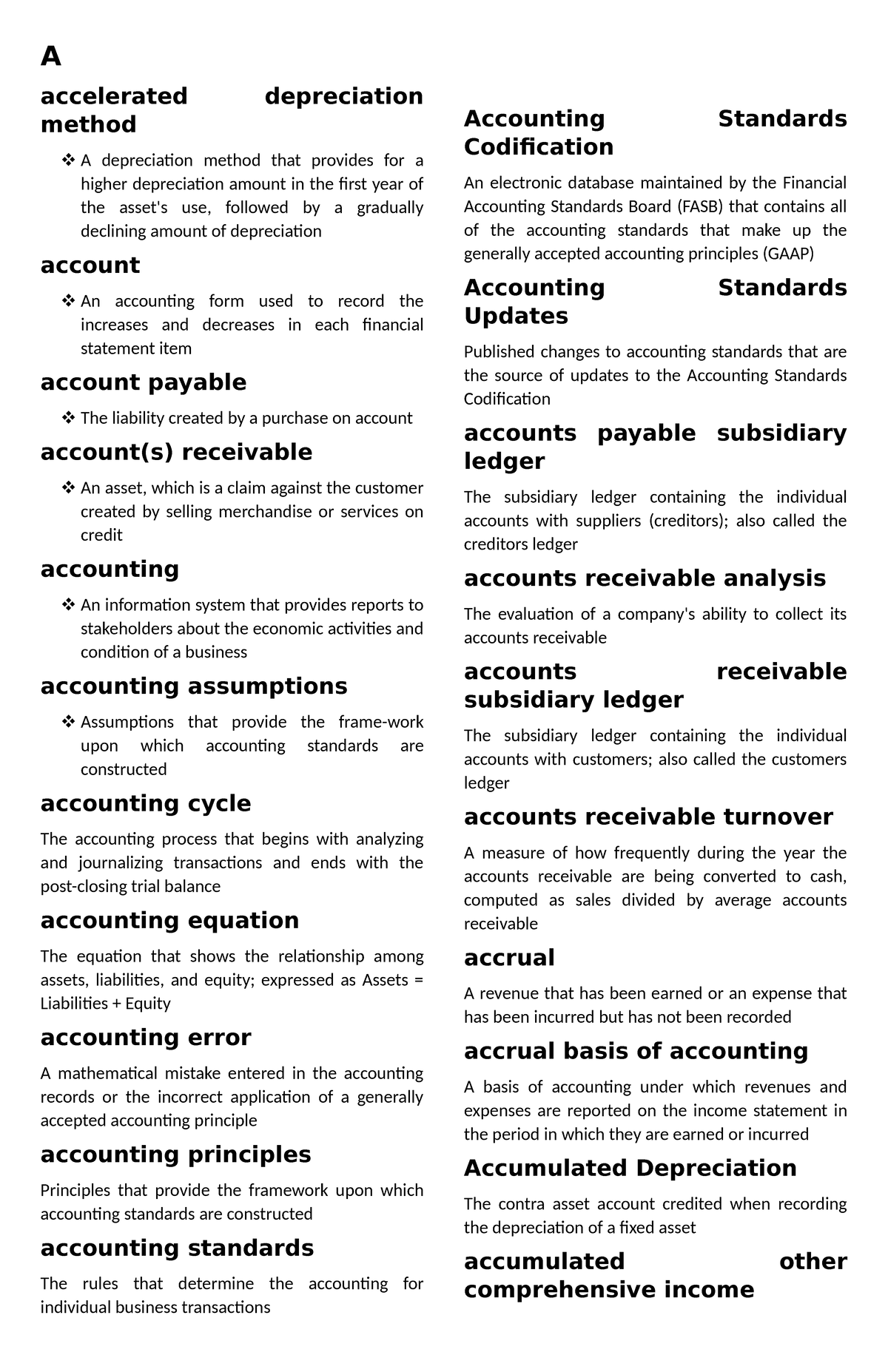 Accounting Terms Glossary for ACCT 101: Key Concepts and Definitions ...