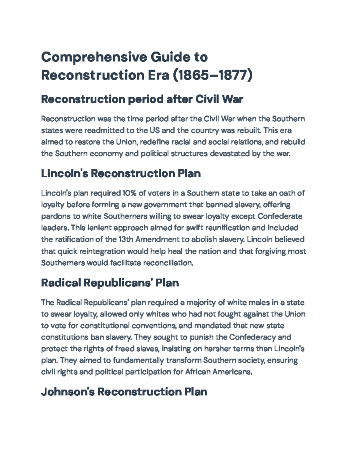 Comprehensive Overview of the Reconstruction Era (1865-1877) - Studocu