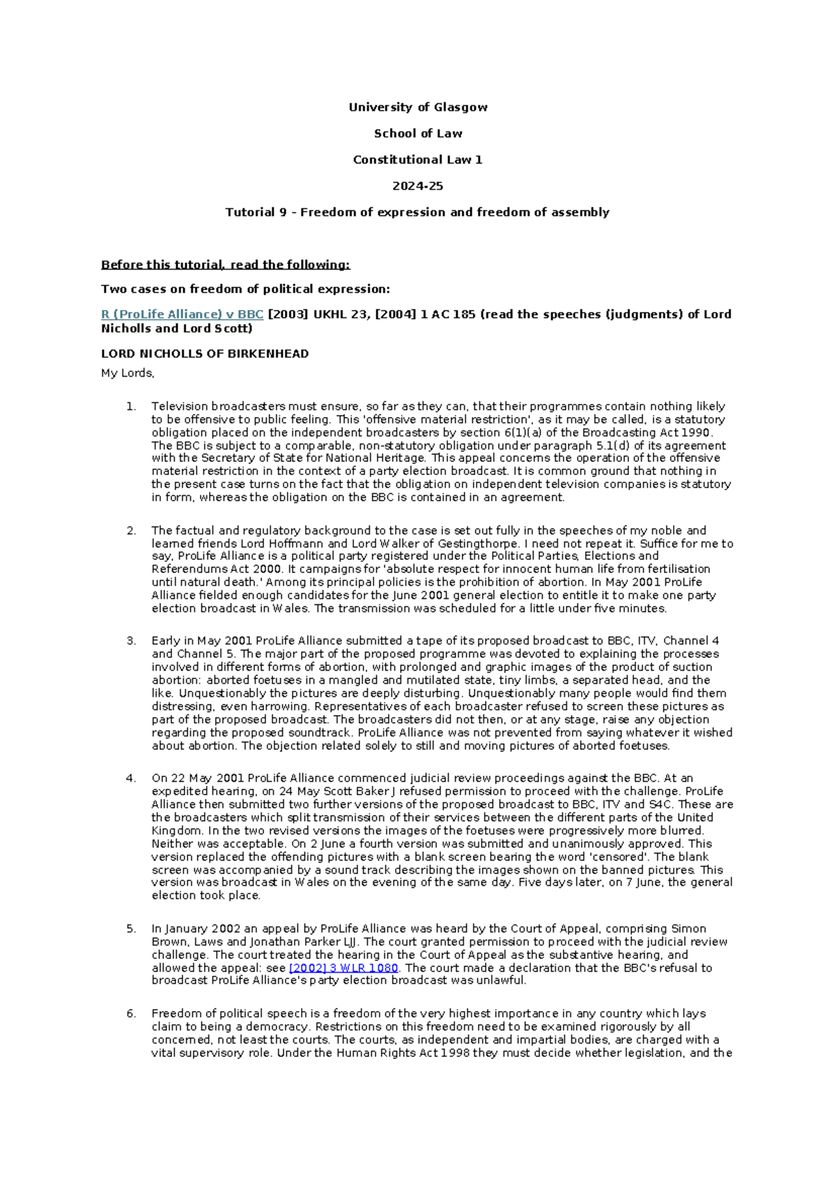 Constitutional Law 1: Tutorial 9 - Freedom of Expression & Assembly ...