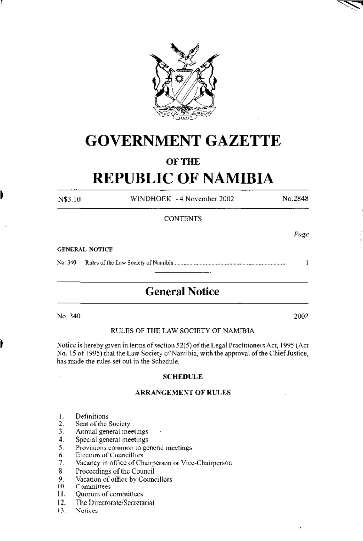 Rules of the Law Society of Namibia 2002 - General Notice No. 340 - Studocu