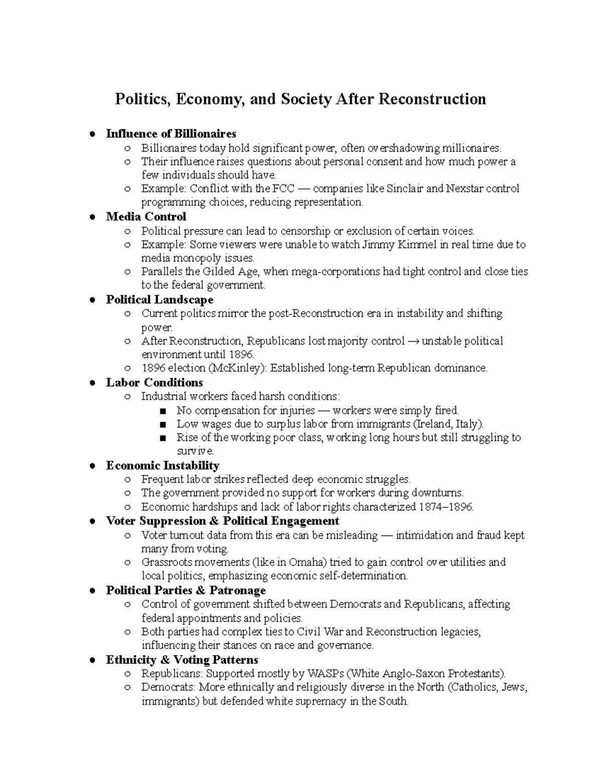 Politics, Economy, and Society After Reconstruction: Insights & Impacts ...