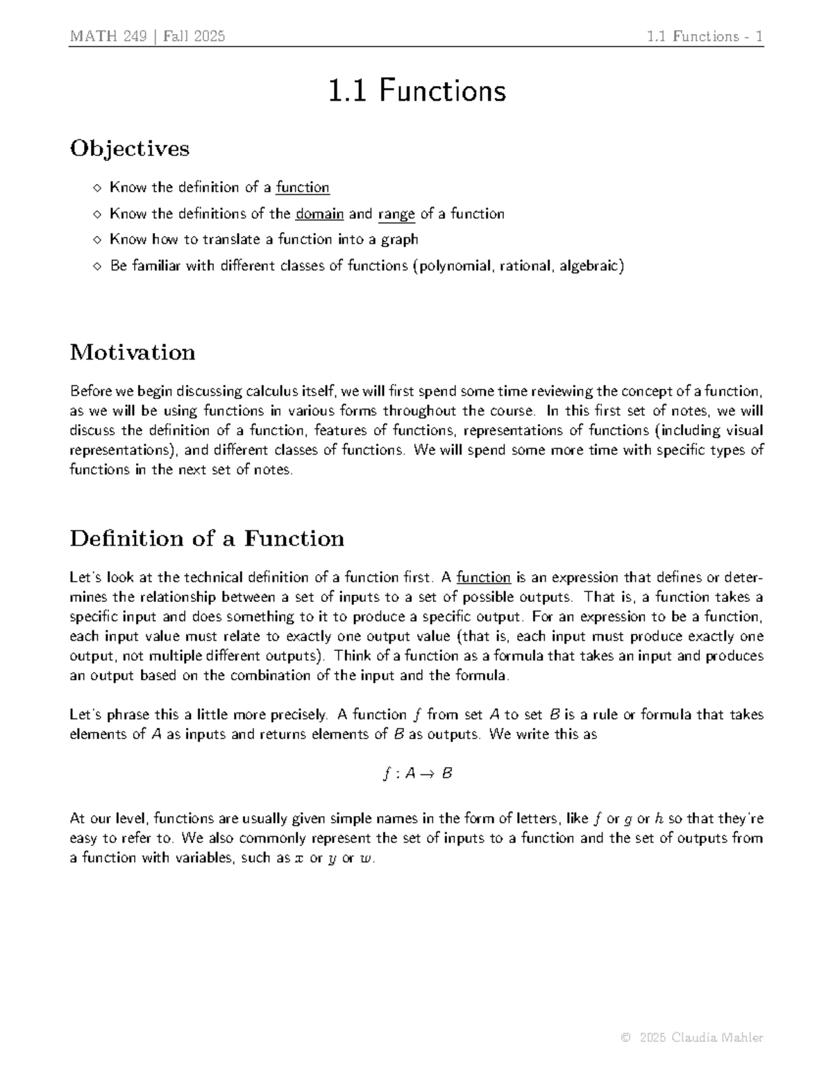 MATH 249 Fall 2025 Lecture Notes: Understanding Functions - Studocu