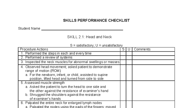 2 1 head and neck checklist - Clinical Nursing Skills: Practice for ...