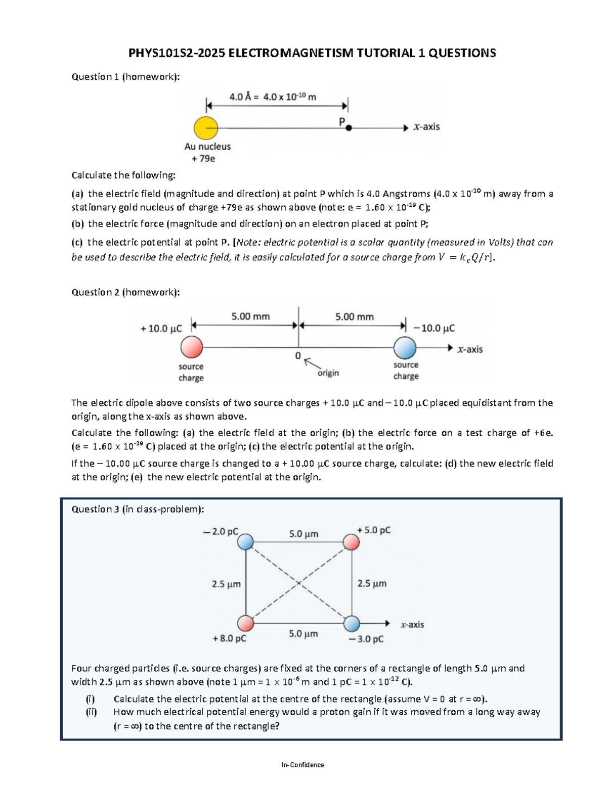 ELECTROMAGNETISM TUTORIAL 1 HOMEWORK QUESTIONS - Studocu