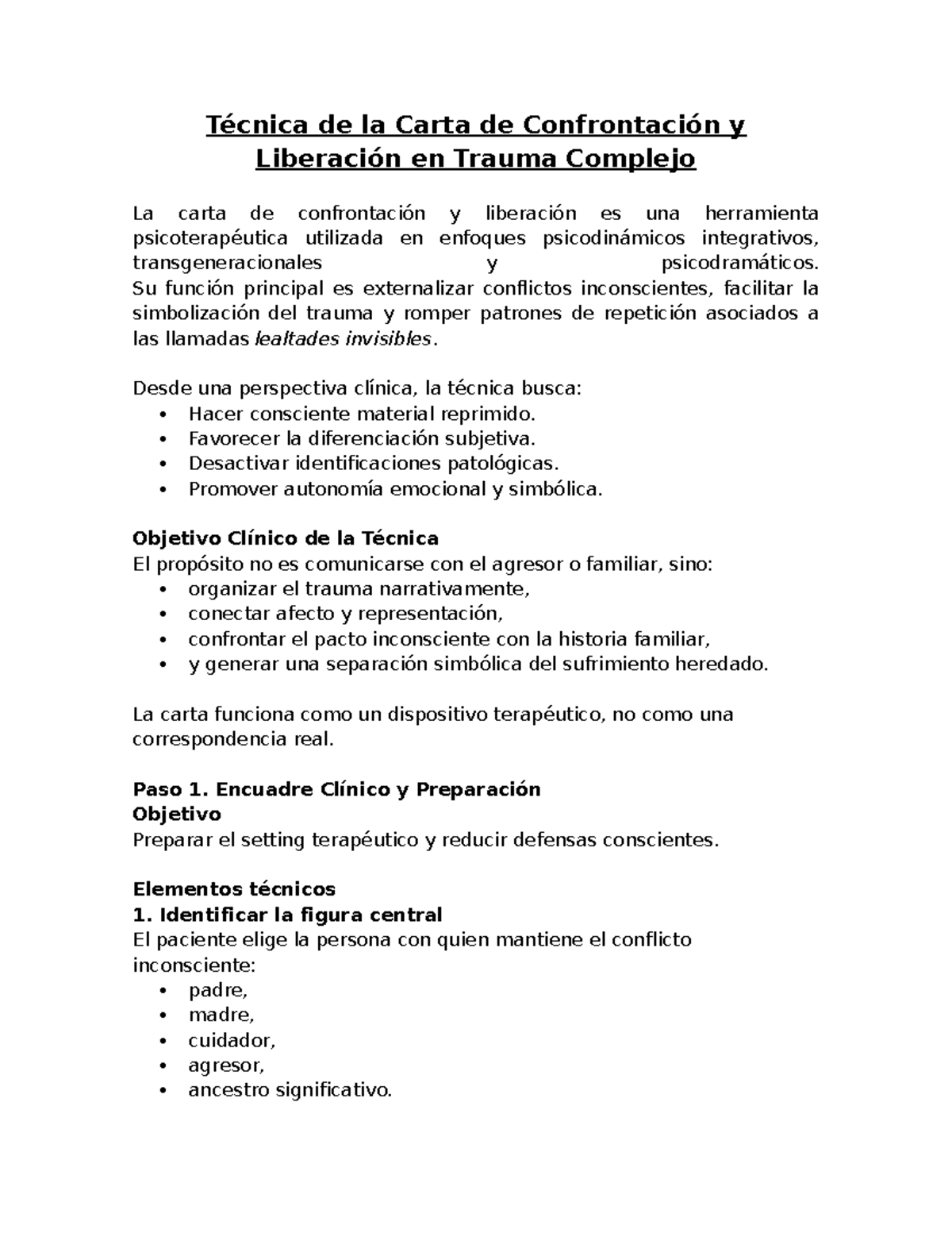Técnica de la Carta de Confrontación y Liberación en Trauma Complejo ...