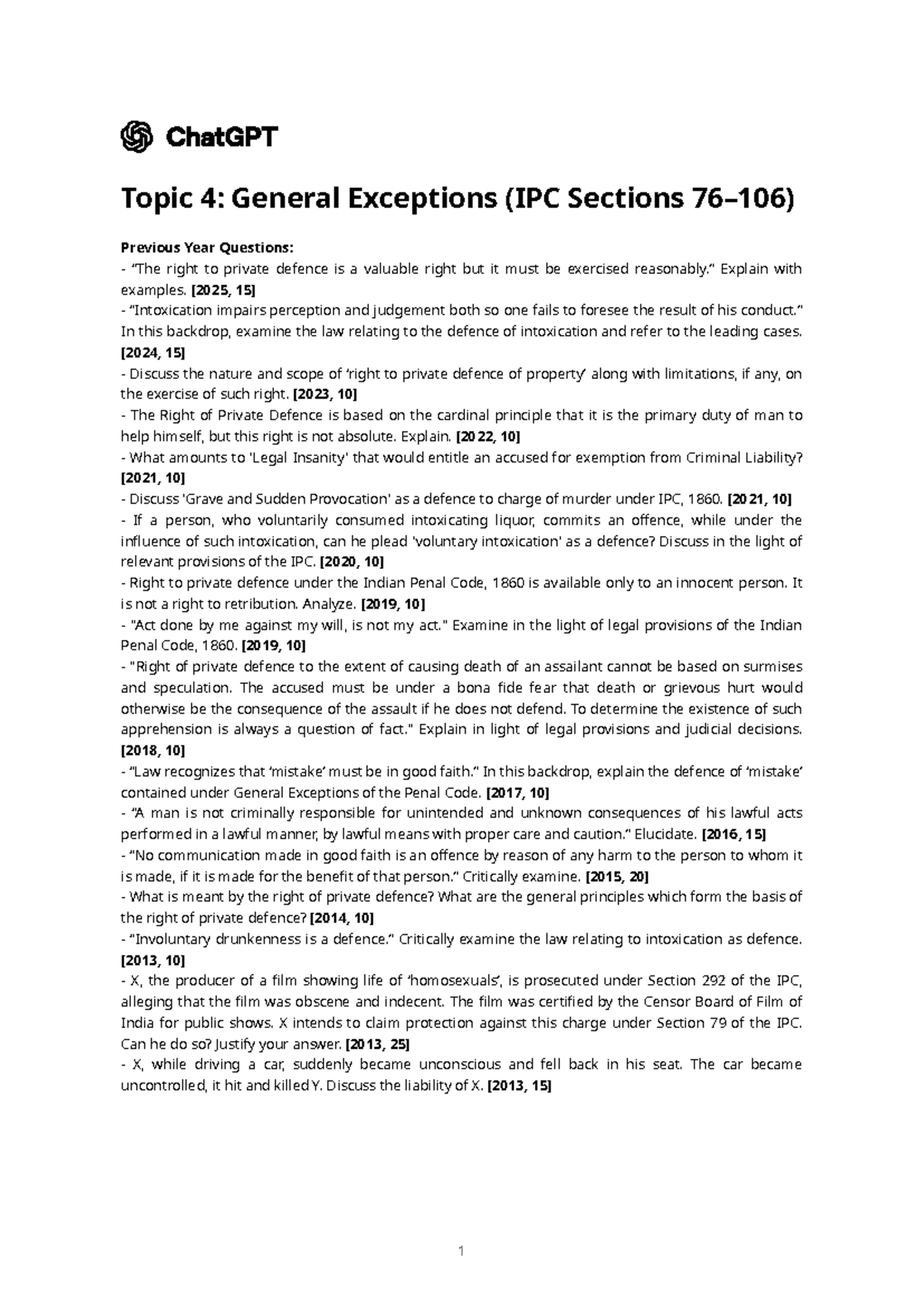 General Exceptions under IPC (Sections 76-106): Key Concepts and Case ...