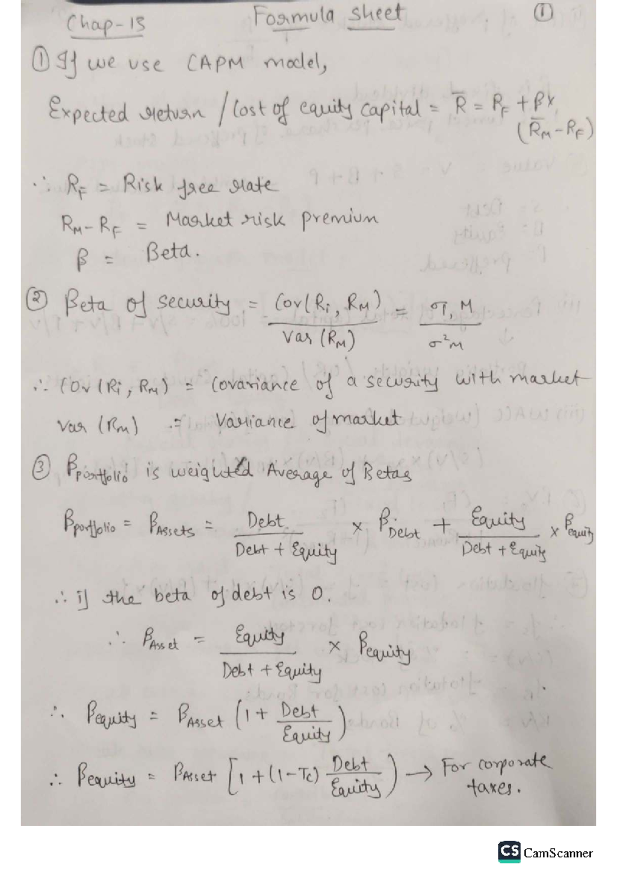 CAPM & WACC Formula Sheet for Finance 13 I - Key Concepts ...