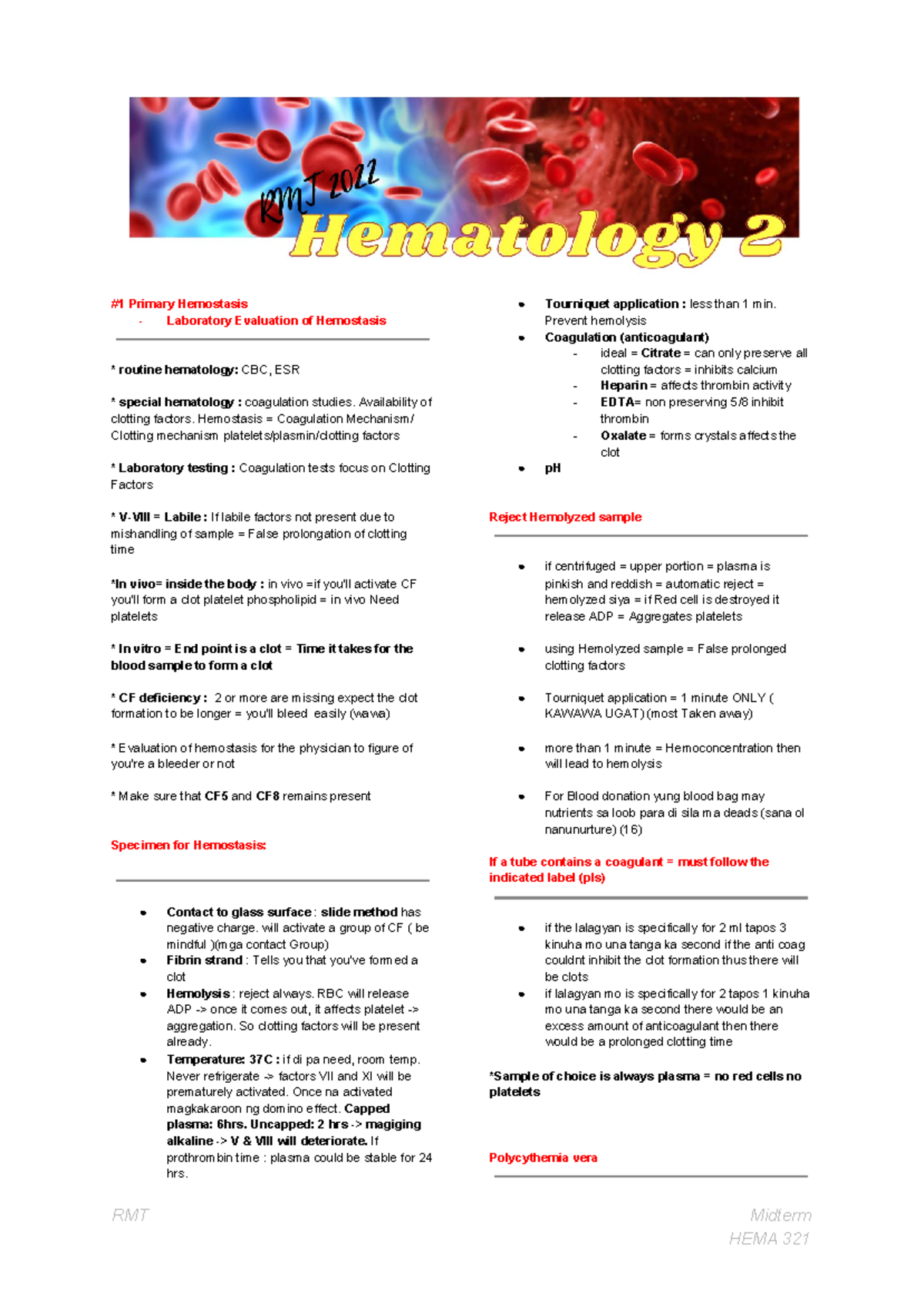 HEMA-2-midterms - Notes extracted from various lecturers - #1 Primary ...