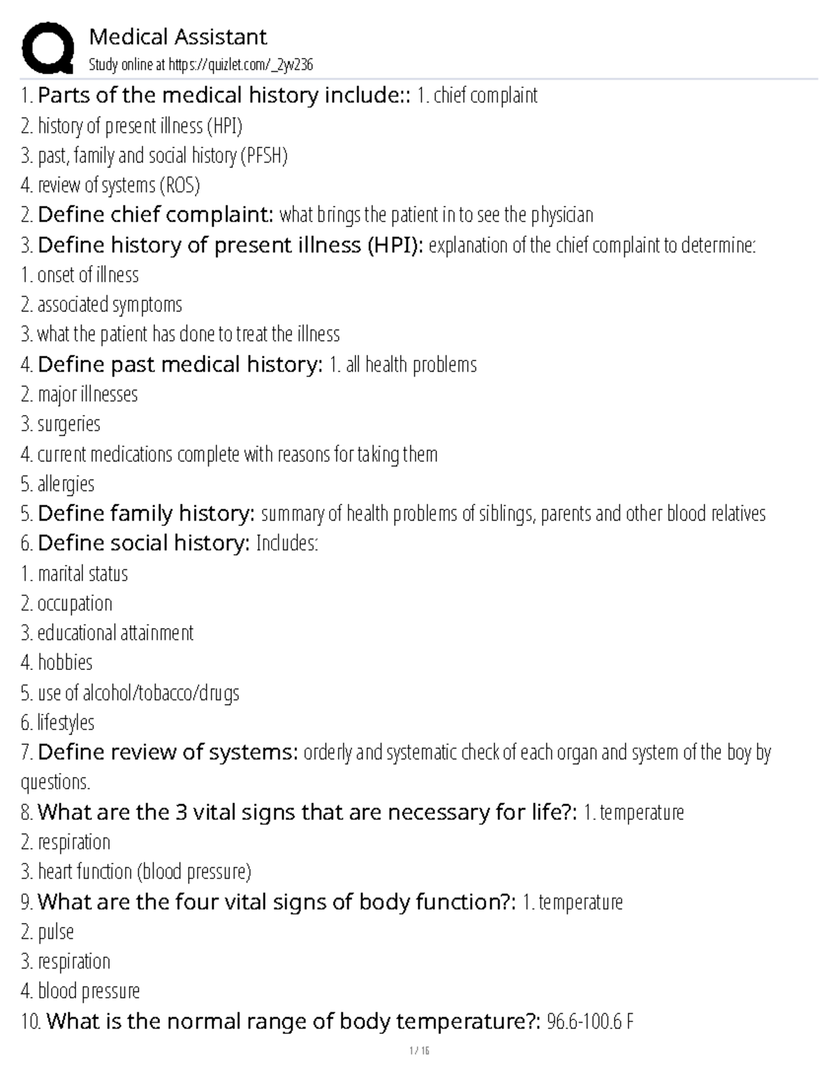 Medical Assistant Study: Understanding Medical History and Vital Signs ...