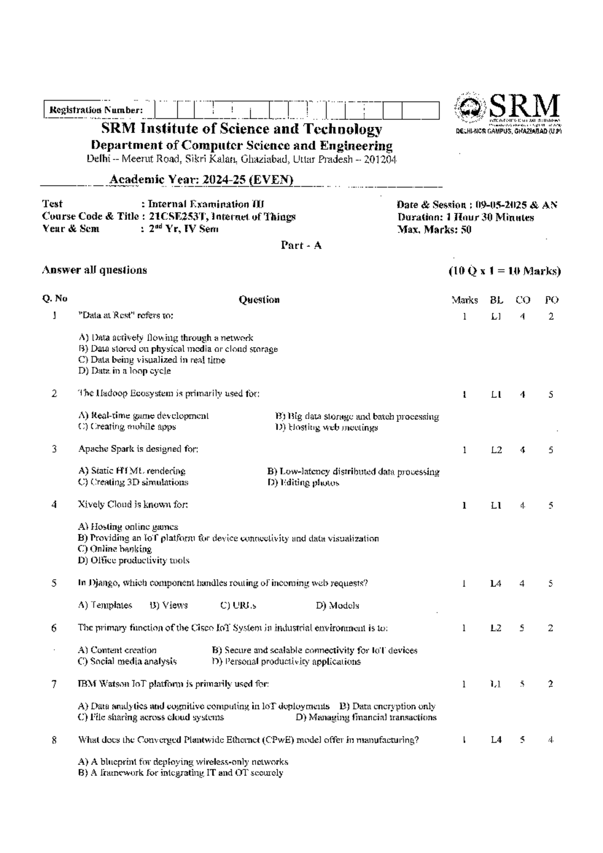 21CSE253T - Internal Exam Notes on Internet of Things - Studocu