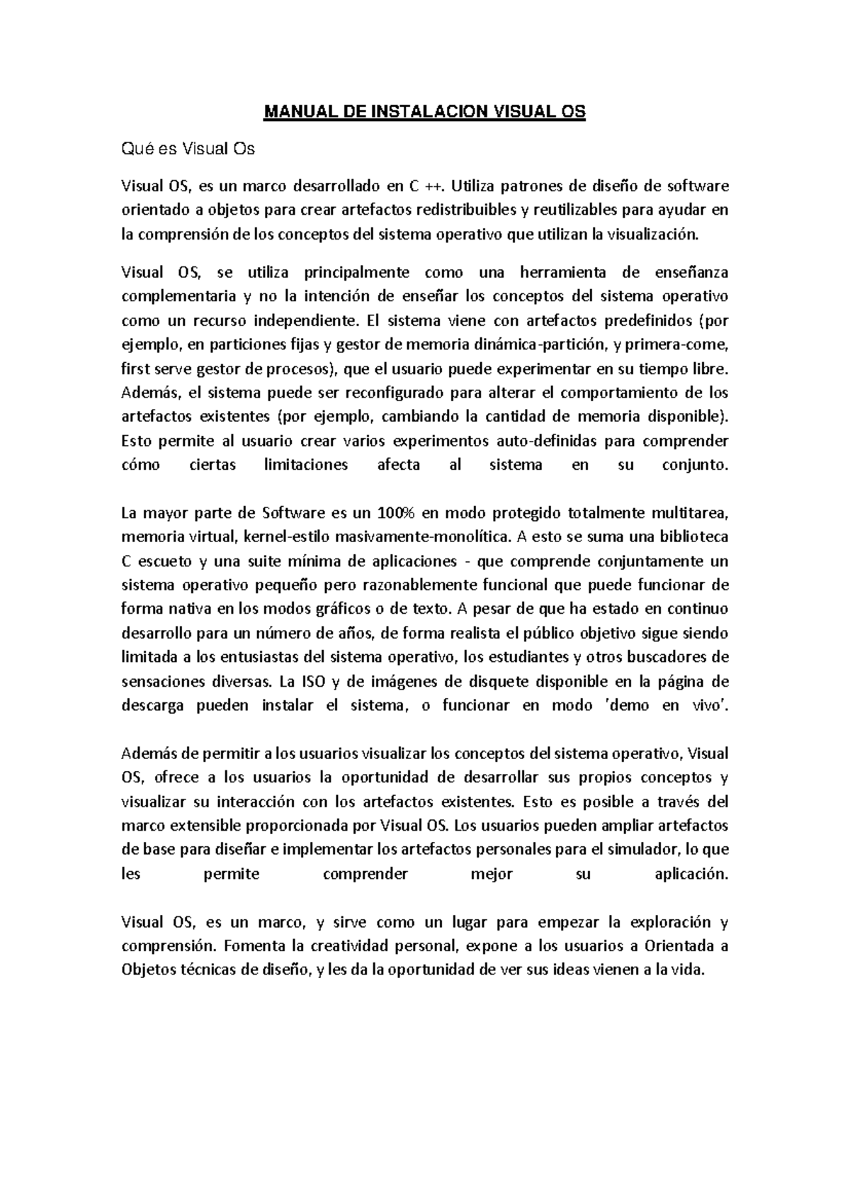 Manual de Instalación de Visual OS - Guía Completa - Studocu
