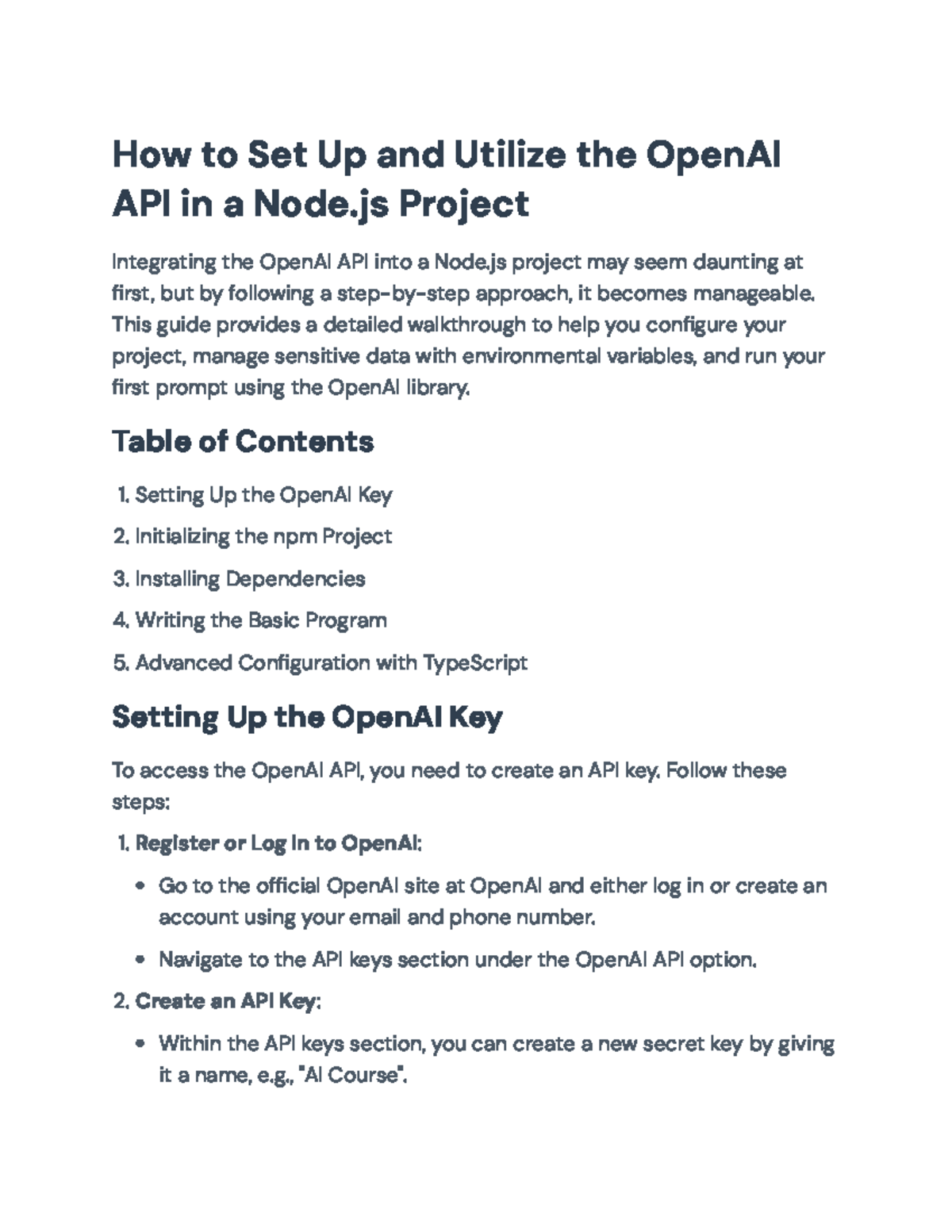 OpenAI API Integration Guide for Node.js Projects - How to Set Up and ...
