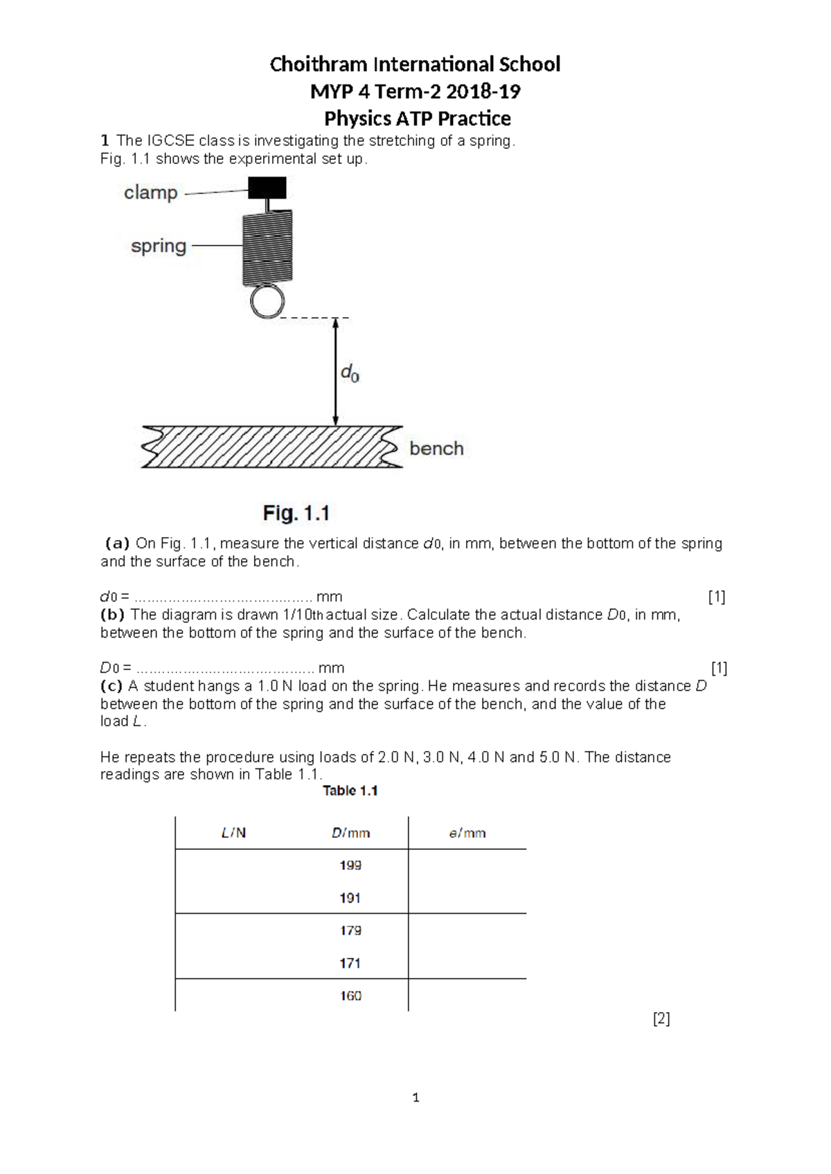 MYP 4 Physics ATP Practice: Spring Stretching Investigation - Studocu