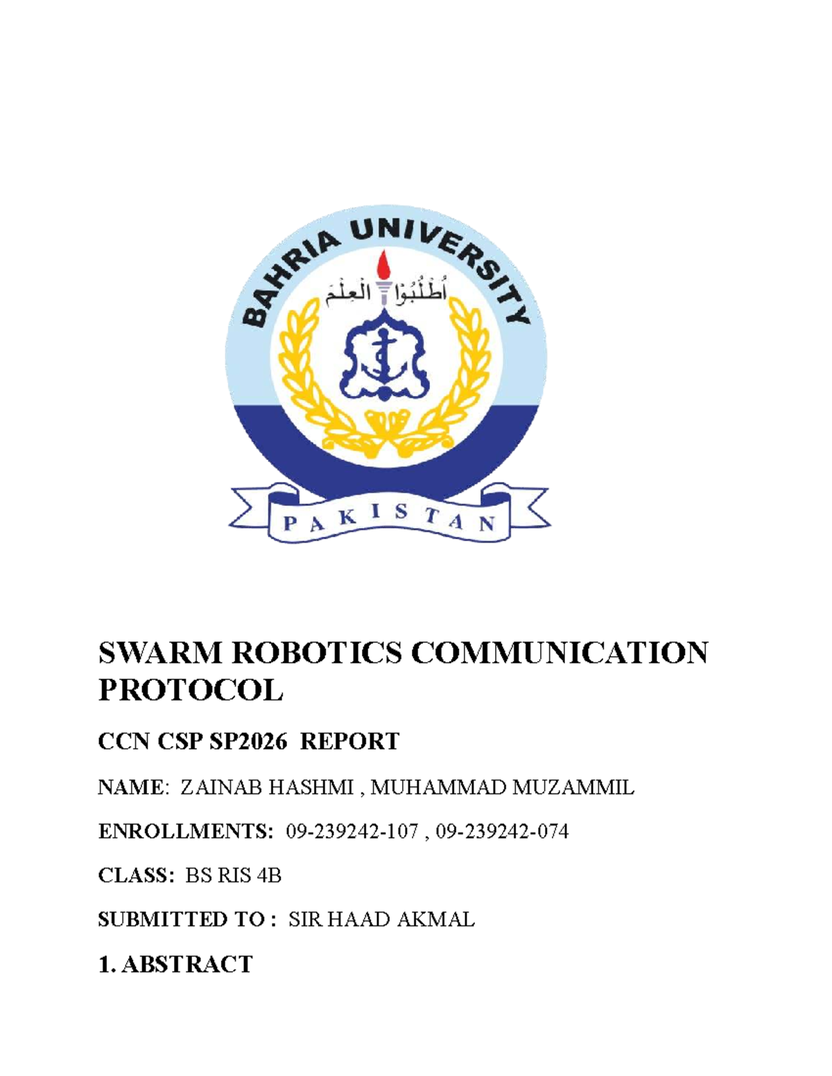 Swarm Robotics Communication Protocol Report CCN CSP SP2026 - Studocu
