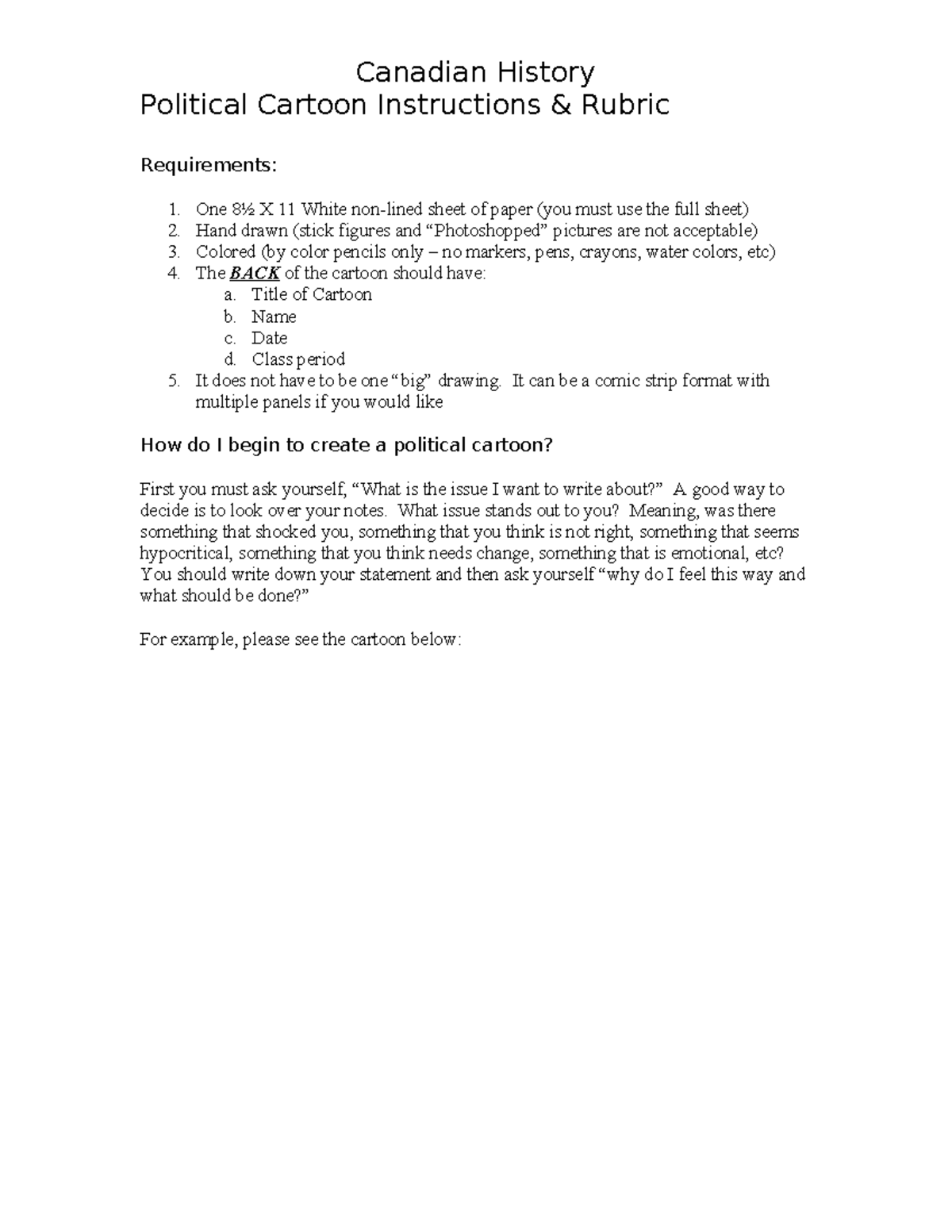 Political cartoon - instructions and rubric - Canadian History ...